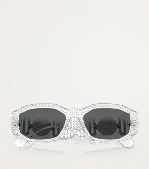 Versace Embellished Rectangle Sunglasses - Clear