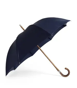 Dunhill Long Umbrella With Wooden Handle - Navy