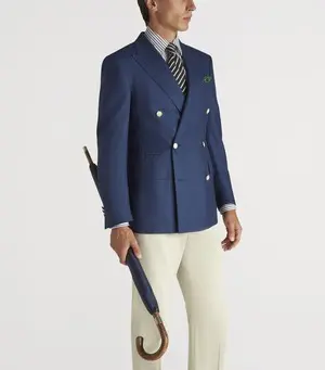 Dunhill Long Umbrella With Wooden Handle - Navy
