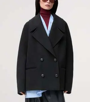 Loewe Wool Double-breasted Short Coat - Black