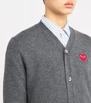 Play Comme Des Garcon Wool Heart Cardigan - Grey
