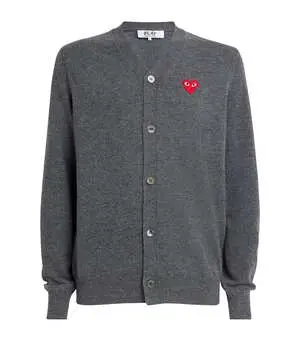 Play Comme Des Garcon Wool Heart Cardigan - Grey