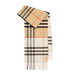 Burberry Cashmere Contrast Check Scarf - White