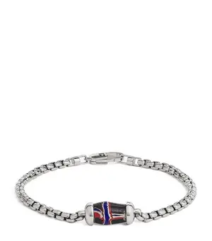 Tateossian Sterling Silver French Cross Chain Bracelet - Black