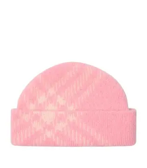 Burberry Mohair And Wool-blend Check Beanie - Pink