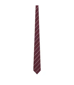 Saint Laurent Silk-wool Jacquard Stripe Tie - Red