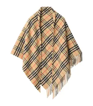 Burberry Wool-cashmere Check Cape - Beige