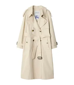 Burberry Long Gabardine Fitzrovia Trench Coat - White