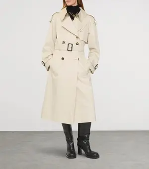 Burberry Long Gabardine Fitzrovia Trench Coat - White