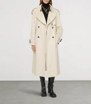 Burberry Long Gabardine Fitzrovia Trench Coat - White