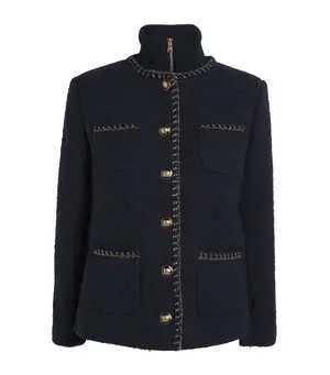 Sandro Tweed Jacket With Removable Collar - Blue