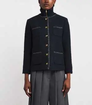 Sandro Tweed Jacket With Removable Collar - Blue
