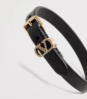 Valentino Garavani Leather Ovalette Bracelet - Black
