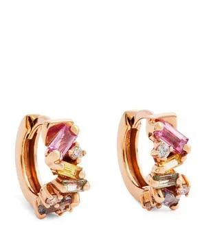 SUZANNE KALAN Diamond And Sapphire Huggie Earrings - Rose Gold