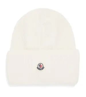 Moncler Virgin Wool Ribbed Beanie - White
