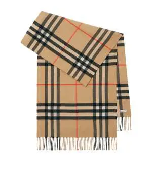 Burberry Wide Cashmere Check Scarf Beige