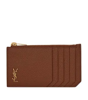 Saint Laurent Leather Monogram Card Holder - Brown
