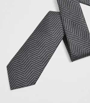 Giorgio Armani Silk Chevron Tie - Grey