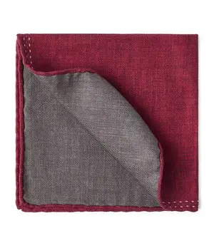 Brunello Cucinelli Silk Logo Pocket Square Red