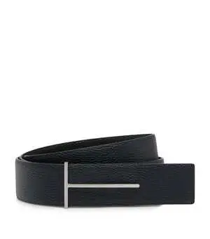 TOM FORD Calf Leather Belt With 't' Detail - Blue