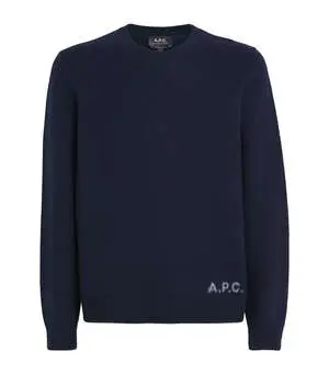 A.p.c. Merino Wool Edward Logo Sweater - Navy