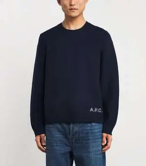 A.p.c. Merino Wool Edward Logo Sweater - Navy