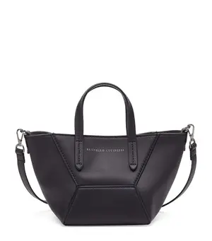 Brunello Cucinelli Bc Duo Mini Calfskin Tote Bag - Black