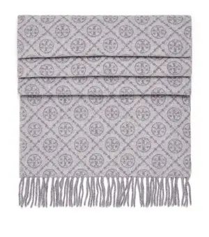 Tory Burch Wool-cashmere Monogram Scarf - Grey