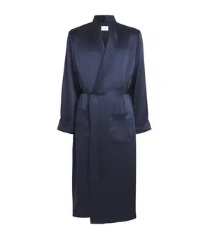 Harrods Silk Night Robe - Navy
