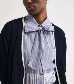 Sandro Striped Cotton Shirt With Bow Detail - Blue