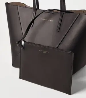 Brunello Cucinelli Small Calfskin Bc Duo Tote Bag - Brown