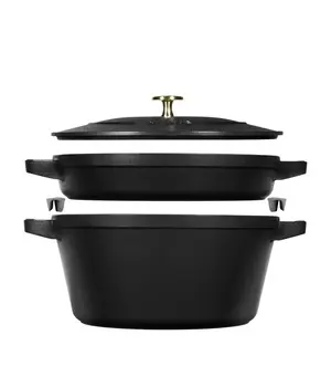 STAUB 2-piece Round Stackable Cocotte Set - Black