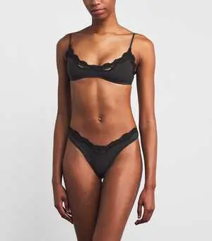 SKIMS Lace-trim Fits Everybody Dipped Thong - Black