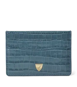 ASPINAL OF LONDON Leather Croc-embossed Slim Card Holder - Blue