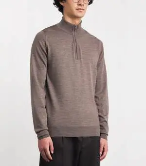 John Smedley Merino Wool Quarter-zip Sweater - Brown