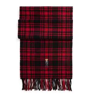 Polo Ralph Lauren Wool Check Polo Bear Scarf - Red
