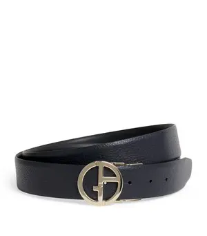 Giorgio Armani Leather Belt With Logo Buckle - Blue