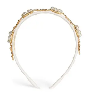 DAVID CHARLES Diamanté And Faux Pearl-embellished Headband - Ivory