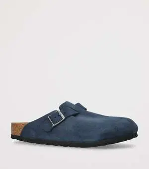 BIRKENSTOCK Suede Boston Clogs - Navy