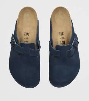 BIRKENSTOCK Suede Boston Clogs - Navy
