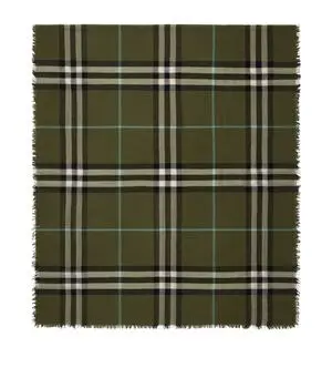 Burberry Wool Wide Check Scarf - Green