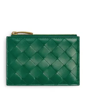 Bottega Veneta Leather Zipped Card Holder - Green