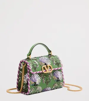 Valentino Garavani Mini Leather Embellished Vsling Top Handle Bag - Green