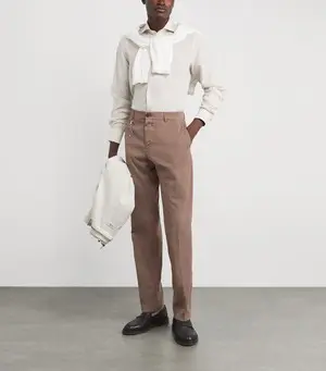 Paul & Shark Cotton-silk Blend Straight Chinos - Brown