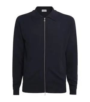 John Smedley Merino Wool Hybrid Overshirt - Navy