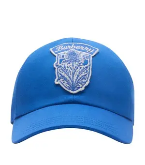 Burberry Cotton Gabardine Thistle Shield Cap - Blue