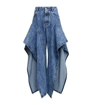 Alaïa Ruffled Split Jeans - Blue