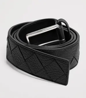 Bottega Veneta Leather Intrecciato Belt - Grey
