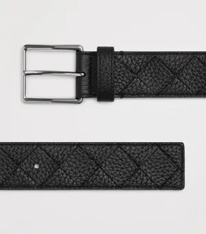 Bottega Veneta Leather Intrecciato Belt - Grey