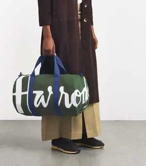 Harrods Cotton Logo Barrel Bag - Green
